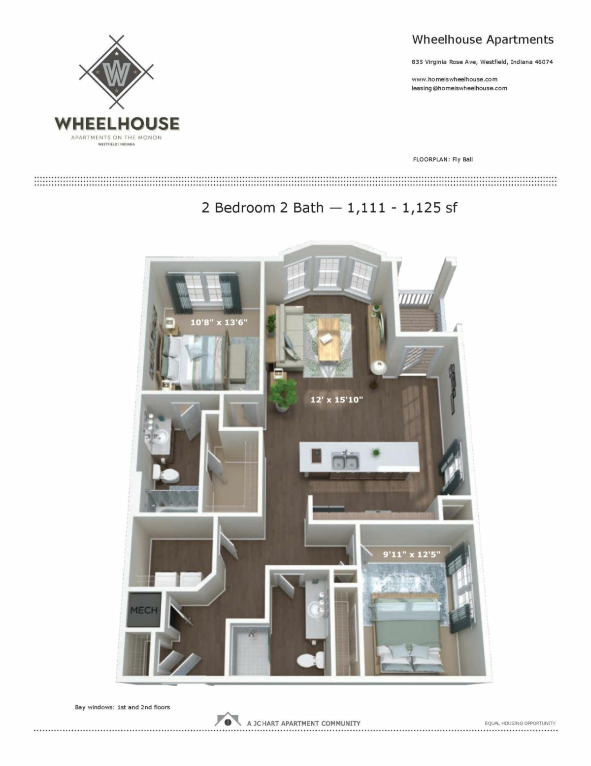 Fly Ball 2 Bedroom Floor Plan | Wheelhouse Apartments on the Monon